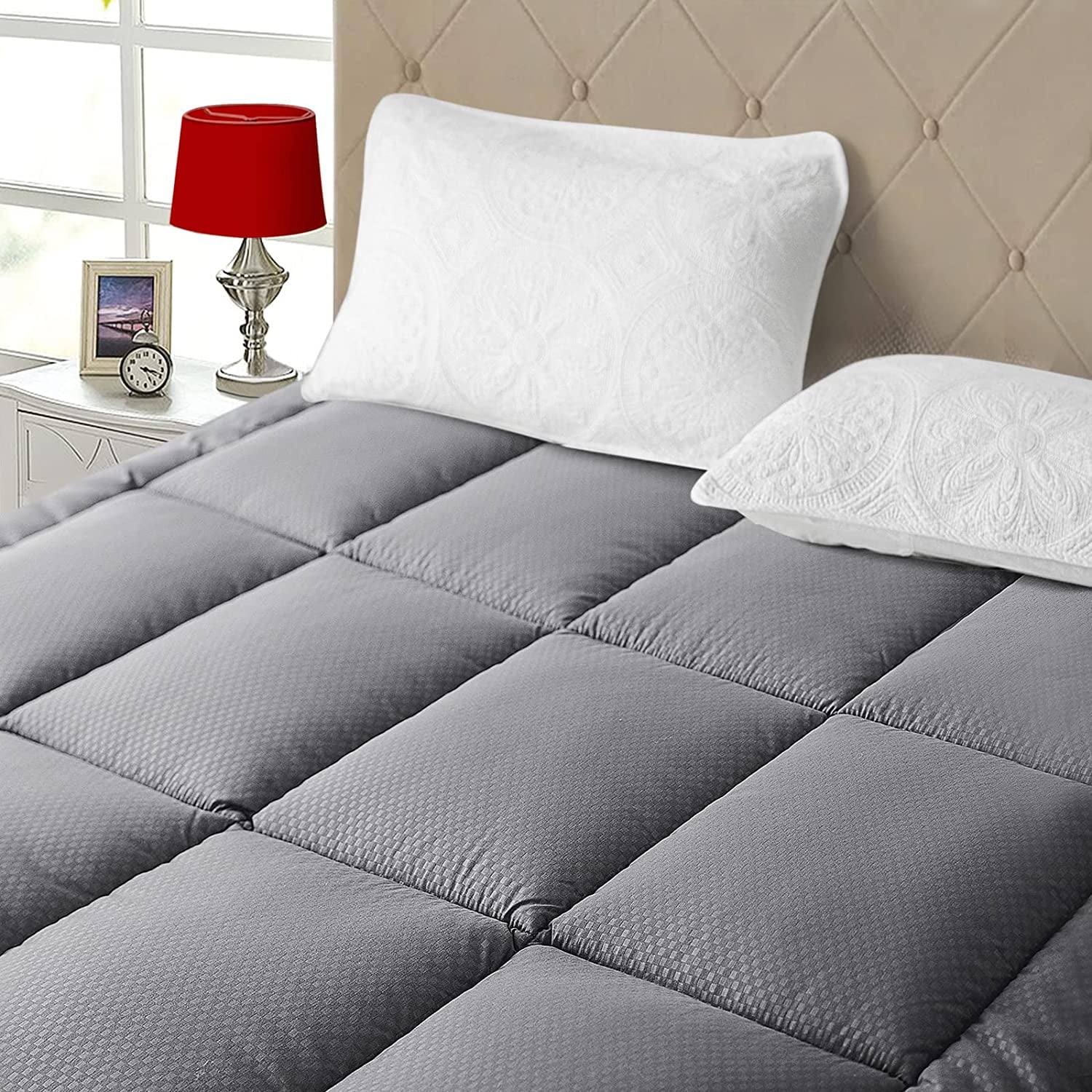 Manxing California King Size Mattress Pad Pillow Top Mattress Cover Quilted Fitted Mattress