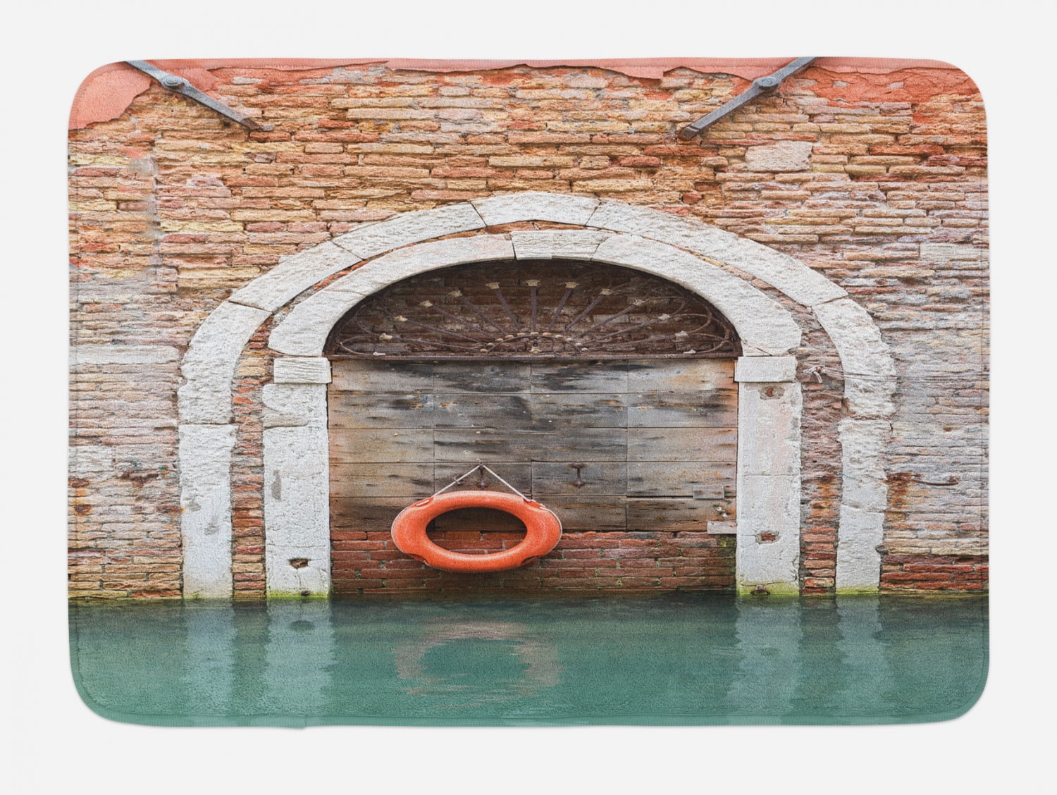 Rustic Bath Mat, Timber Door with Lifebuoy in Venice Italian ...