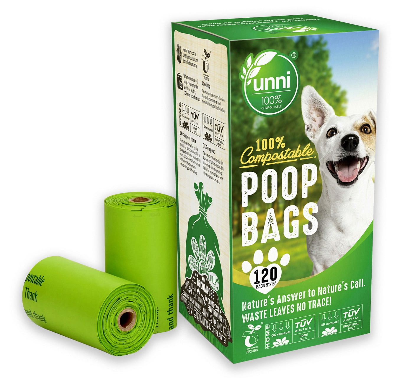 UNNI 100% Compostable Dog Poop Bags, Extra Thick Pet Waste Bags, 120 ...