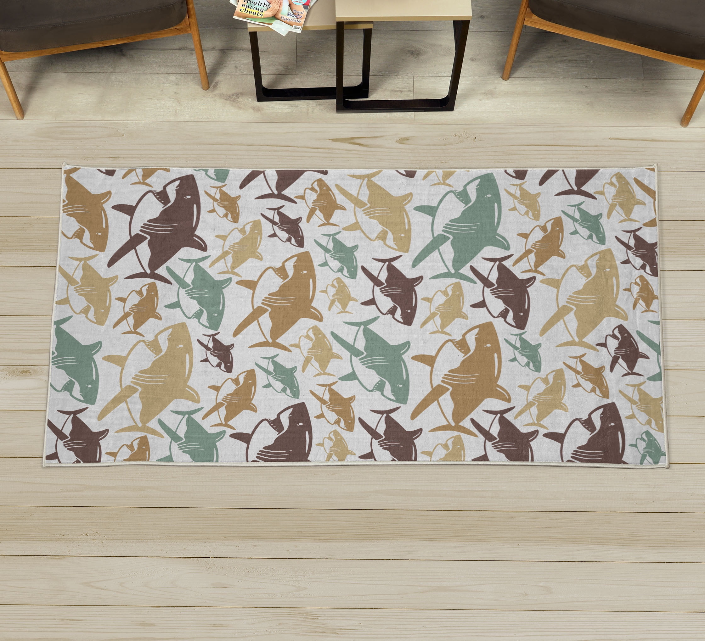 Shark Decorative Rug, Colorful Underwater Fish Pattern Masters Survival ...