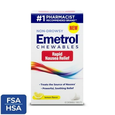 Emetrol Chewables for Rapid Nausea Relief Non-Drowsy, Lemon Flavor, 42 ...