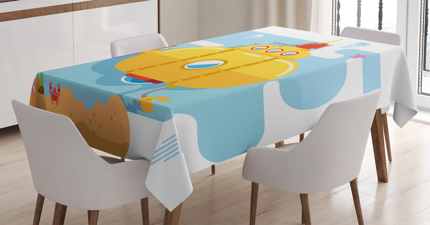 Yellow Submarine Decor Tablecloth, Submarine Underwater Illustration ...