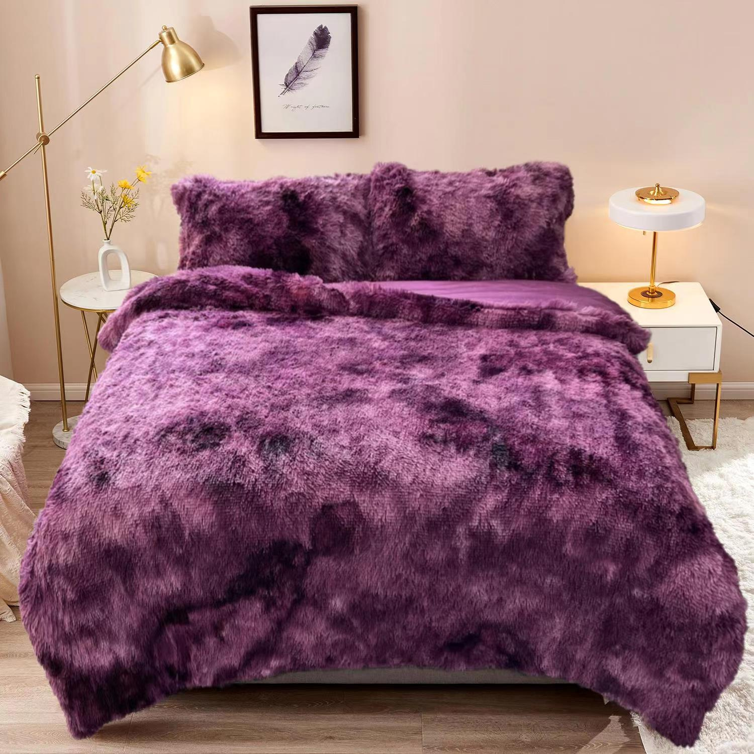 JML Luxury Faux Fur 3-Piece Comforter Set King Size, Soft Warm Purple ...