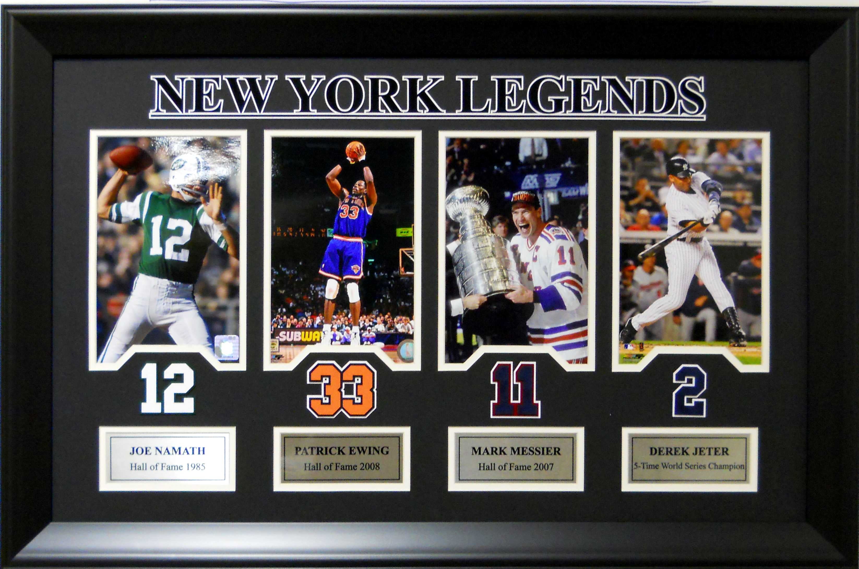 NY Joe Namath Patrick Ewing Mark Messier Derek Jeter Deluxe Framed ...