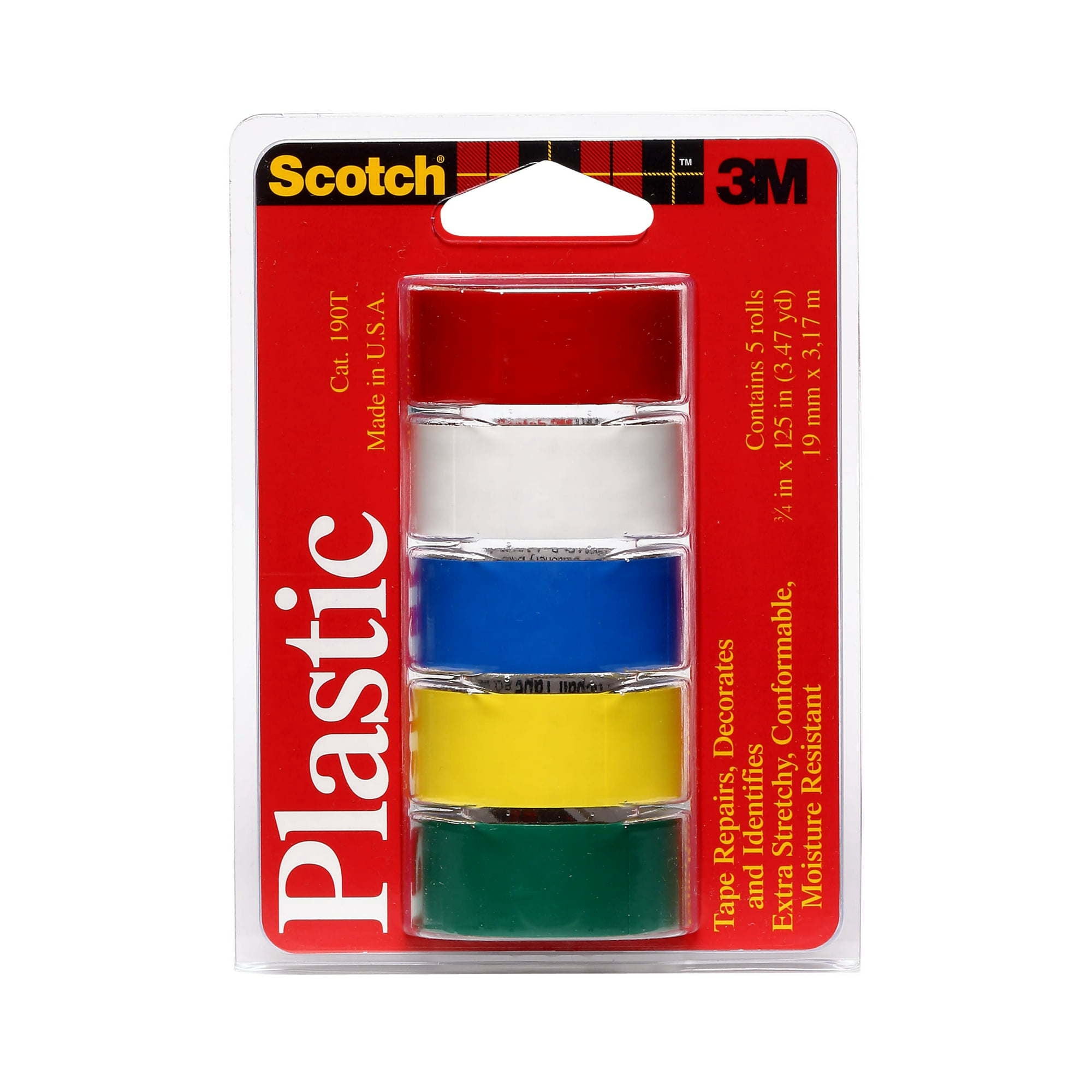 Cinta plástica de color escocés, 3/4 pulg. x 125 pulg., rojo, blanco ...