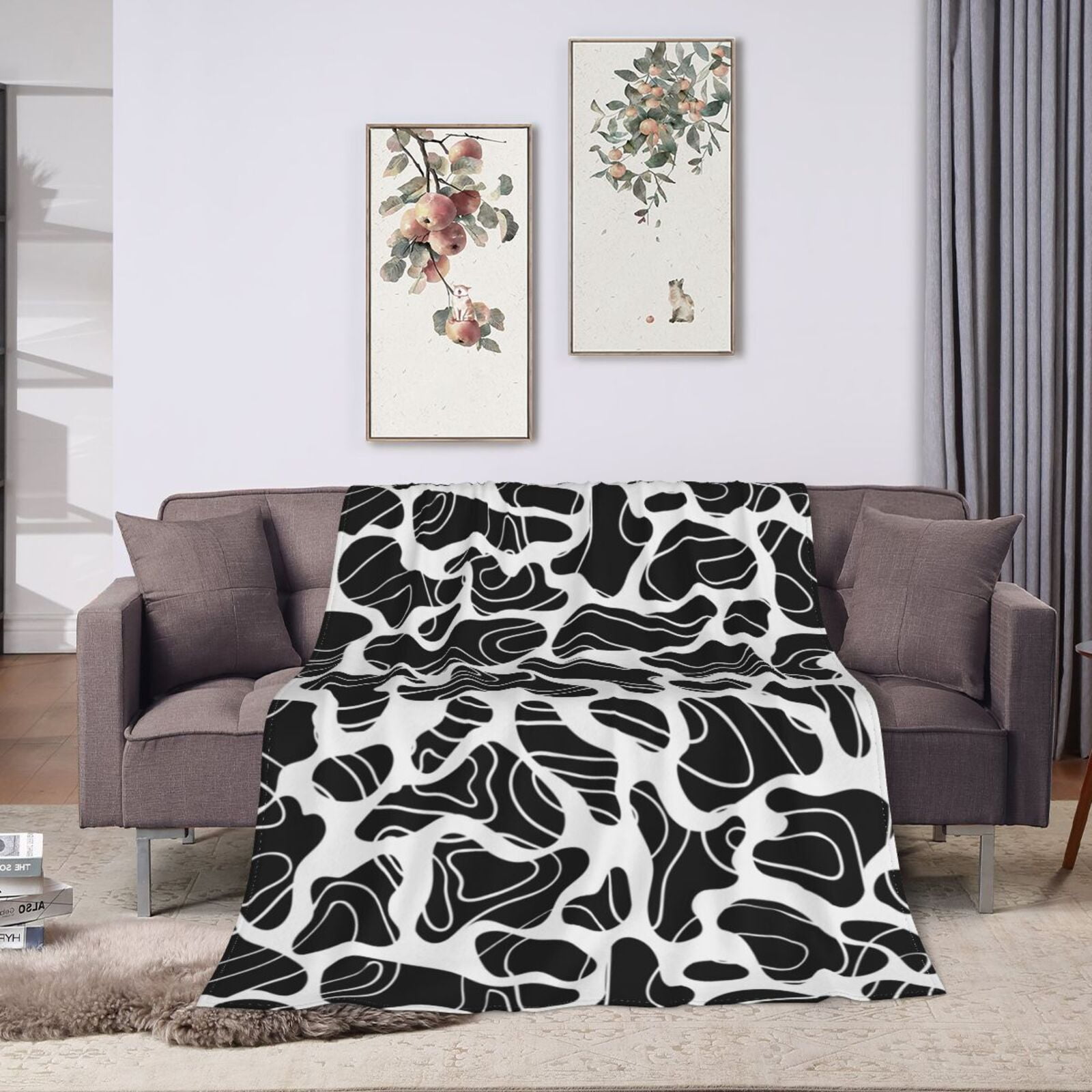ZNDUO Hand Drawn Black Spots Pattern Throw Blanket, Lightweight Cozy ...