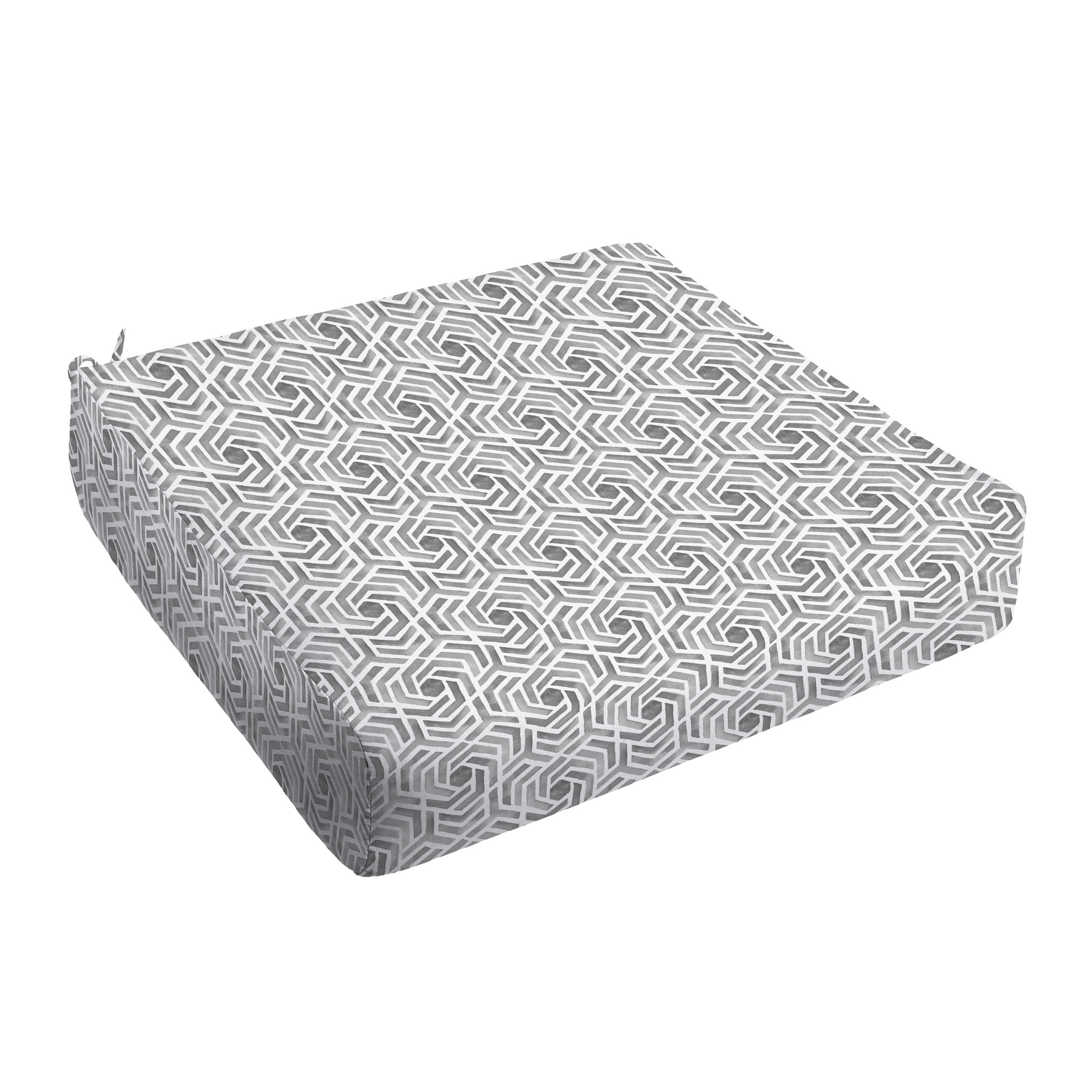 Sorra Home Grey and White Geometric Indoor/Outdoor Deep Seating Cushion ...