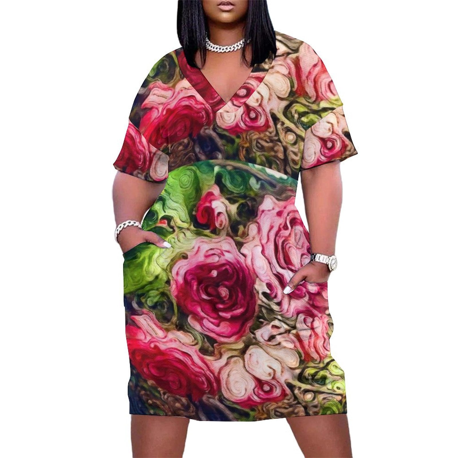 Rose Garden Loose Pocket Dress woman dress dresses for prom Long dress ...