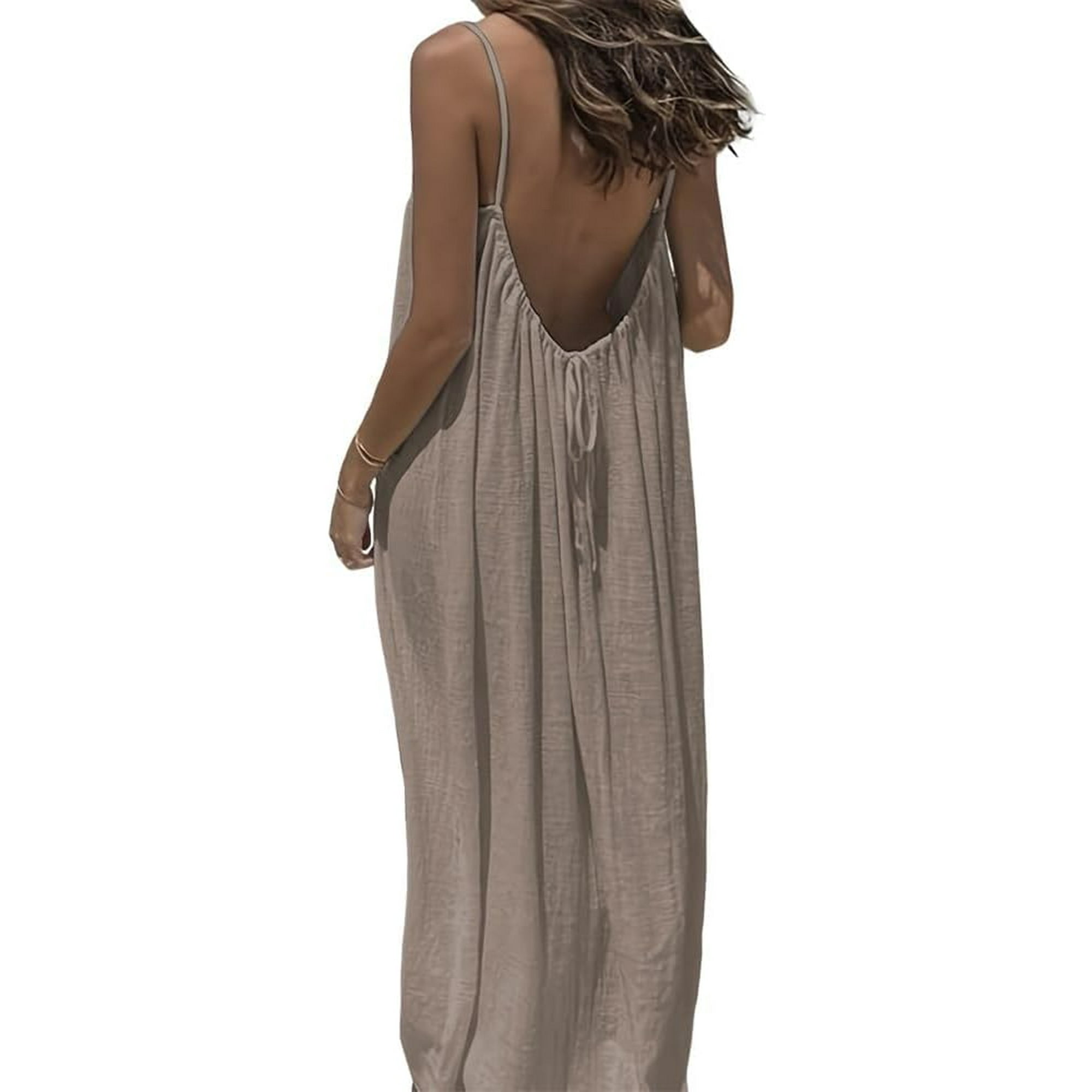 Click here for Yusong Backless Cami Dress solid Color Sleeveless... prices