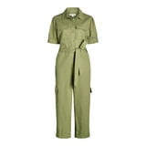 Free Assembly women's Cargo Jumpsuit - Puff Shoulder Design - Walmart.com