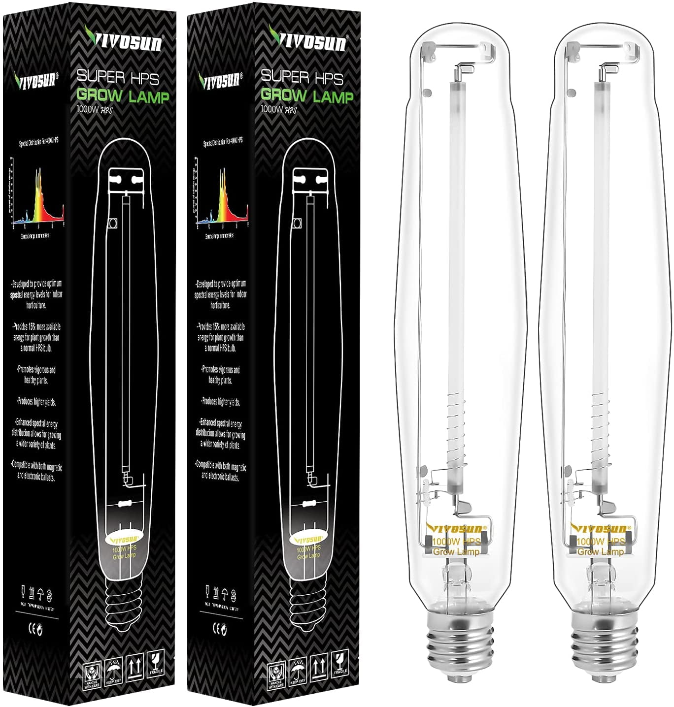 Hydroponic Two Pack of 1000 Watt Flowering High Pressure Sodium HPS ...