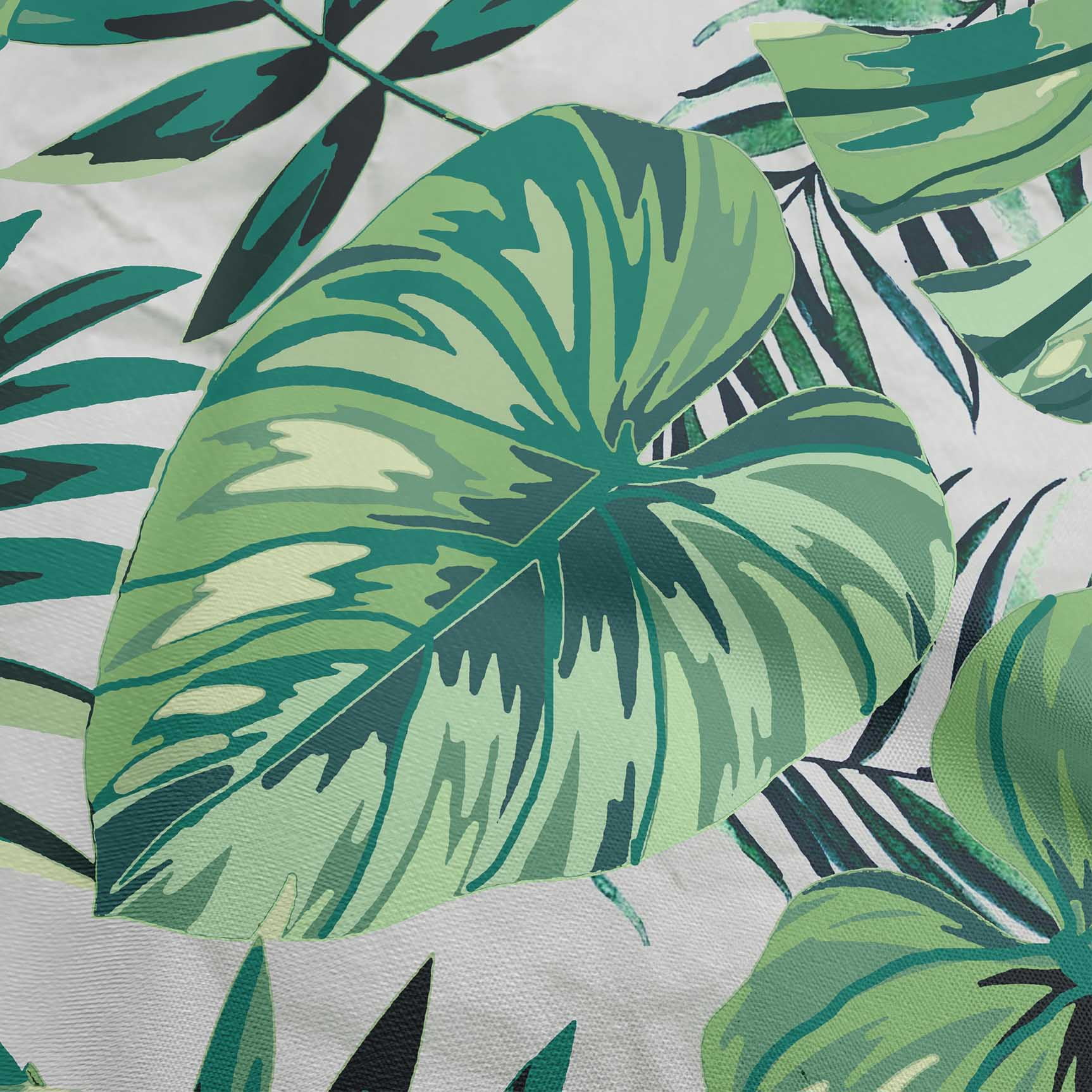 oneOone Cotton Silk Forest Green Fabric Tropical Leaf With Texture ...