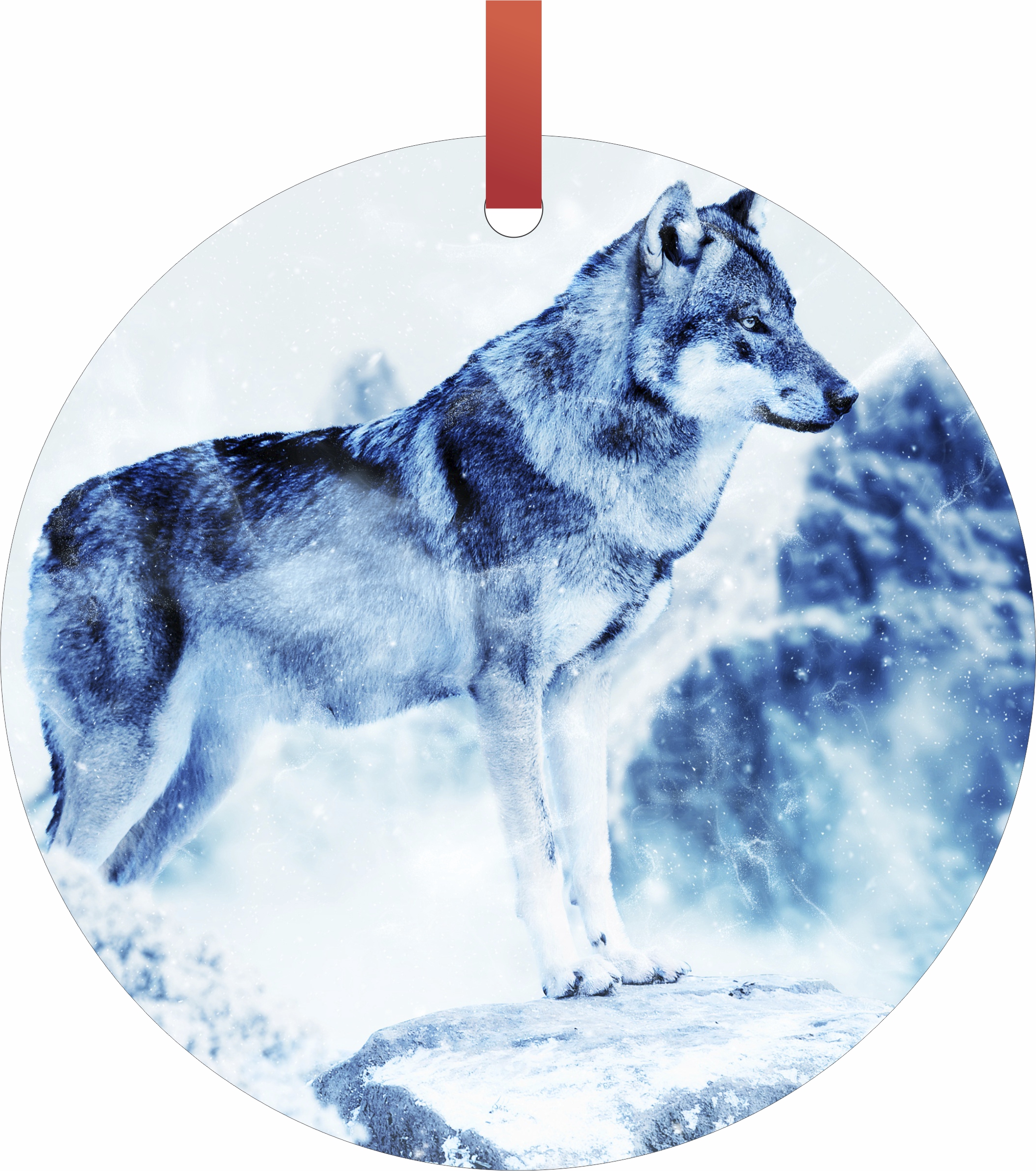 Wolf in the Snow Flat Round - Shaped Christmas Holiday Ornament ...