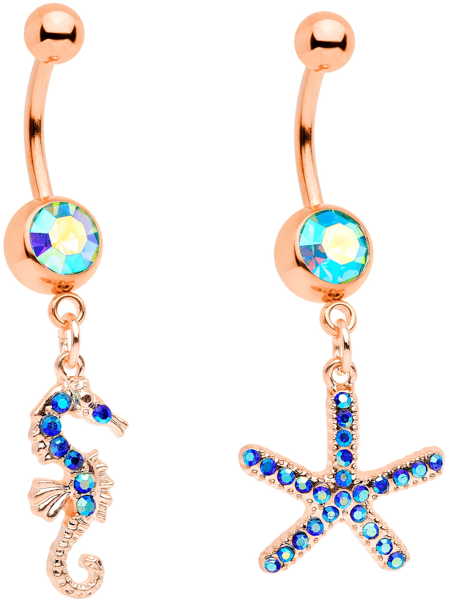 Body Candy 2PC 14G Plated Steel Rosy Blue Accent Seahorse Bonus Pack ...