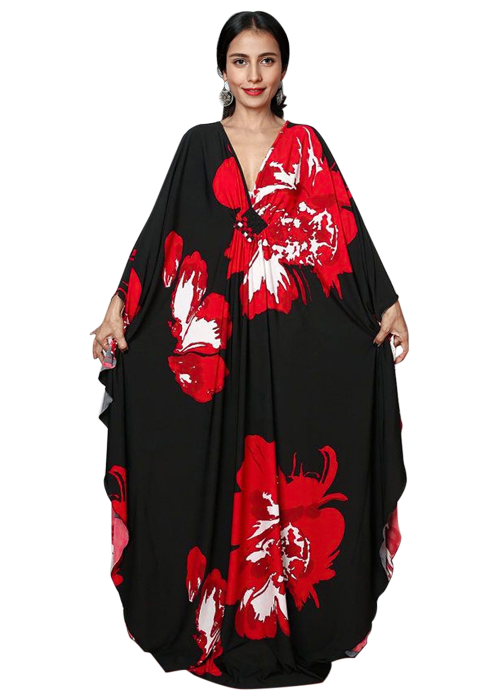 EDOLYNSA Maxi Kaftan Dresses for Women Moroccan Caftans With Batwing ...