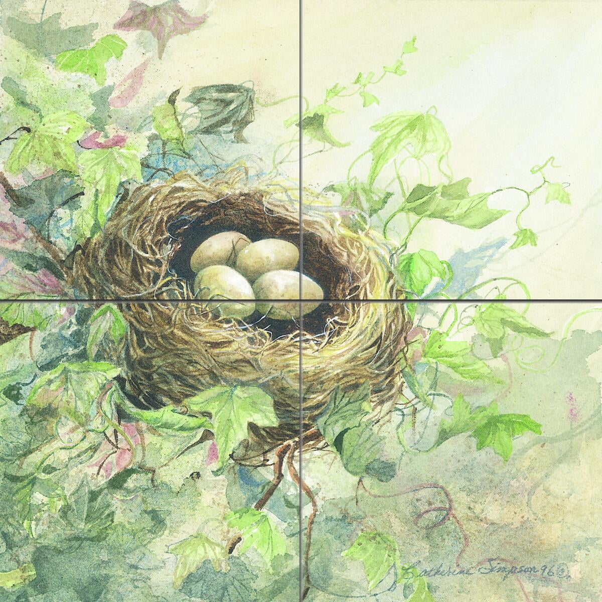 Tile Mural Kitchen Backsplash - Finch Nest - by Catherine Simpson ...