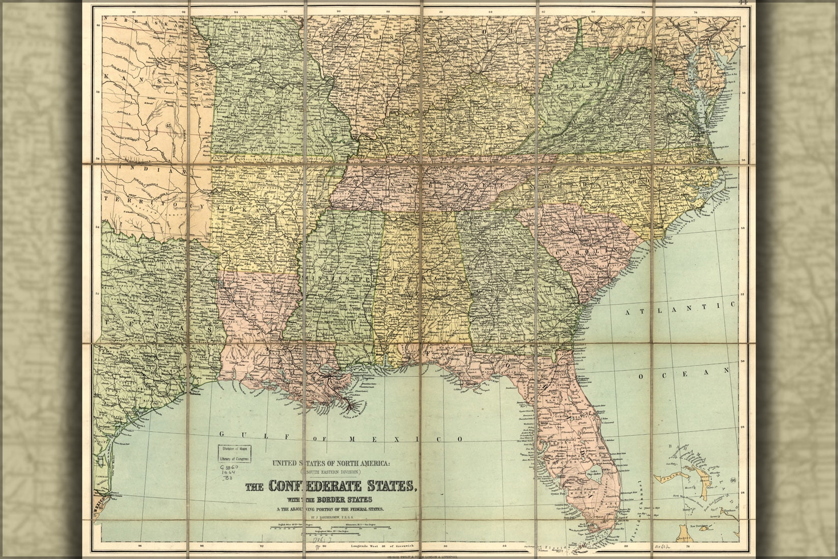 24"x36" Gallery Poster, civil war map of Confederate states 1864 ...