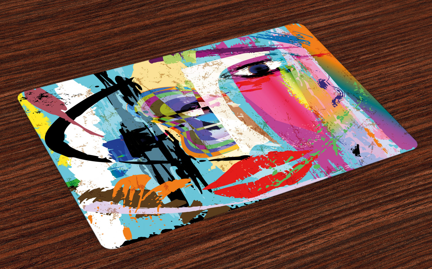Art Placemats Set of 4 Contemporary Paint Strokes Splashes Face Mask ...