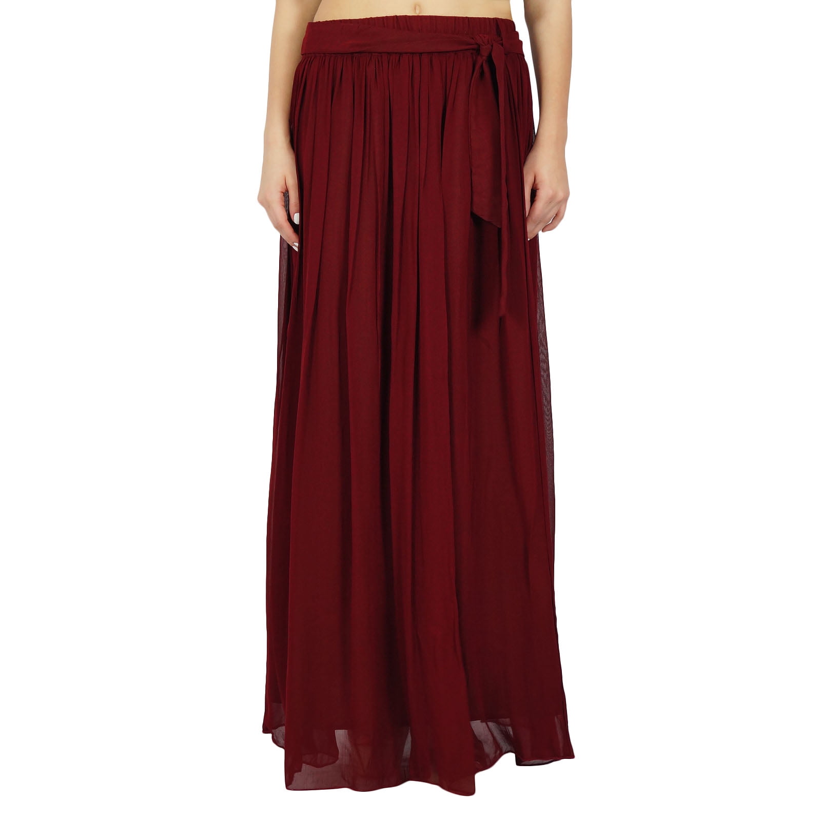 Bimba Women Long Maroon Maxi Skirt Tulip Style Georgette Boho Bottoms ...