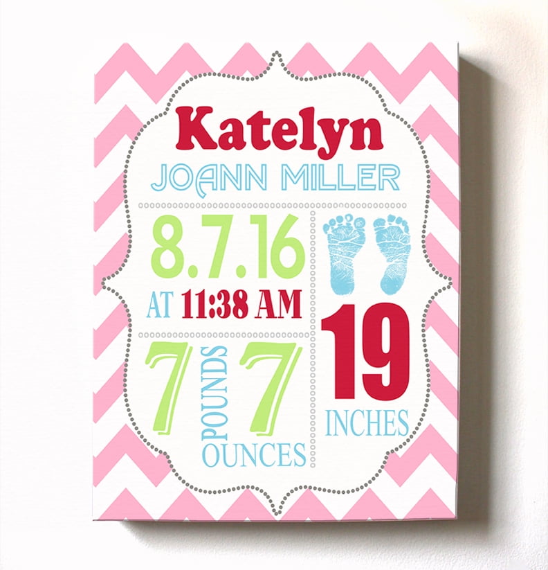 Personalized Canvas Birth Announcement Nursery Decor Gift, Footprint ...
