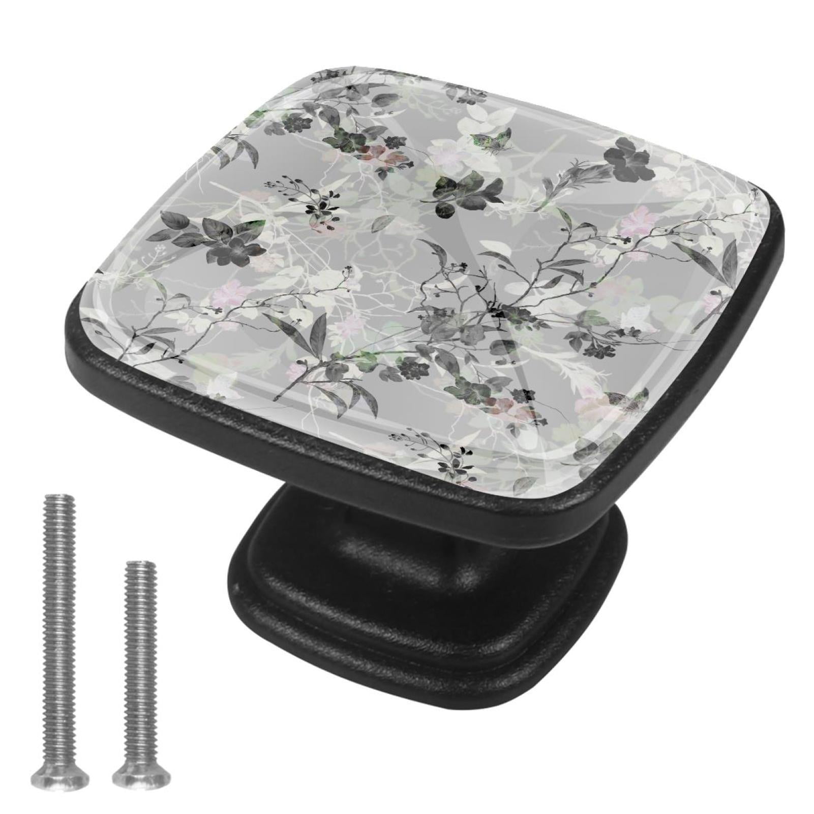 4 Pcs Cabinet Handle Drawer Pulls Leaf and Flowers Knobs with Screws Square Furniture Office ...
