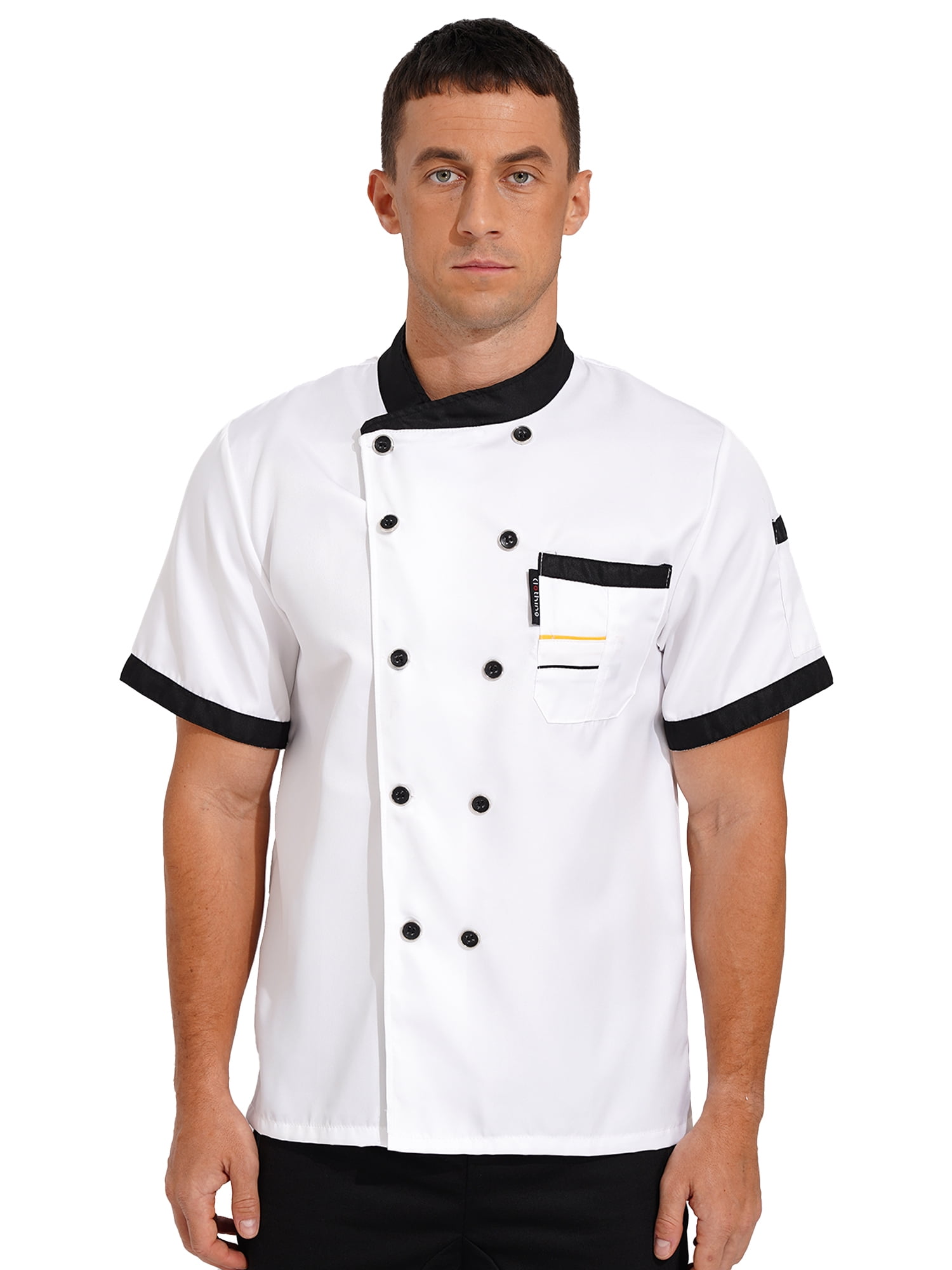 YiZYiF Mens Short Sleeve Chef Coat Bakery Jacket Double-Breasted ...