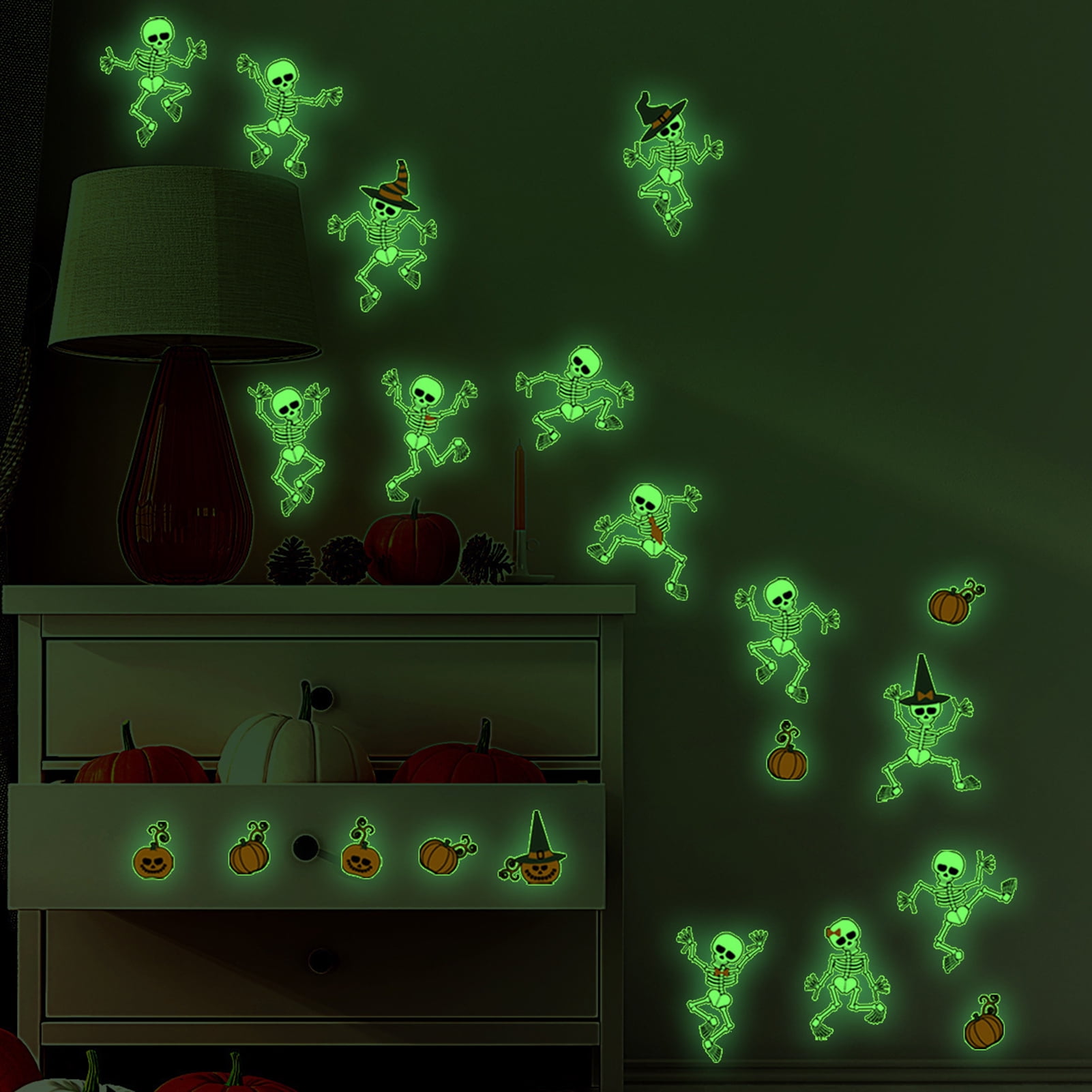 Happy Date Halloween Glow in the Dark Wall Stickers Luminous Skeleton ...