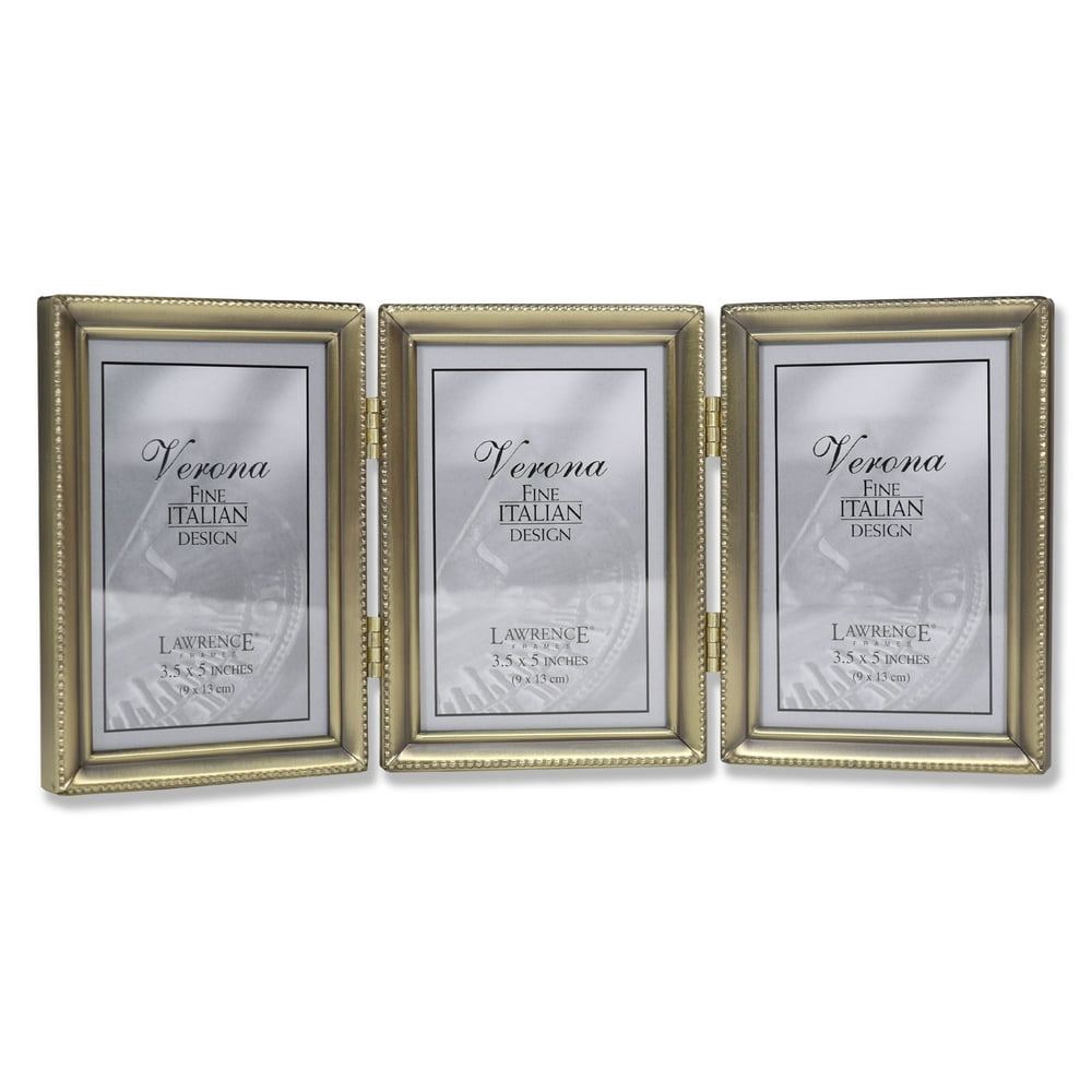 Lawrence Frames Antique Gold Bead 3.5x5 Hinged Triple Picture Frame ...