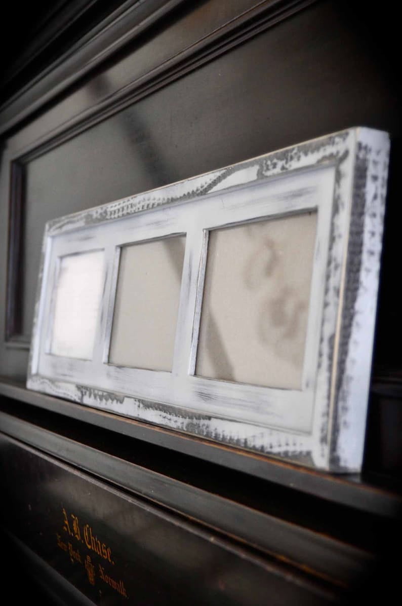 Opening 5x7 distressed pine collage frame... white with heavy ...