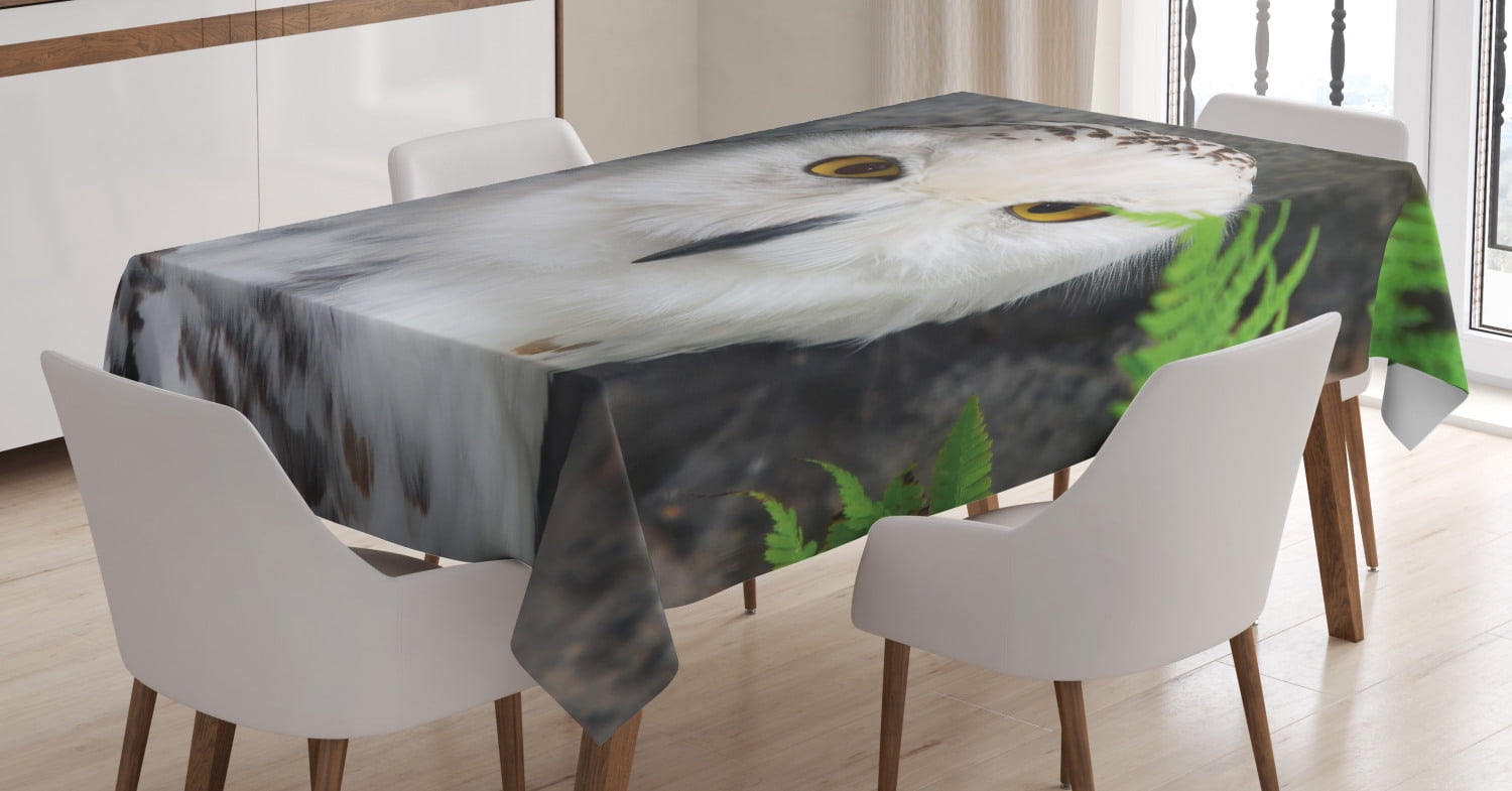 Wizard Tablecloth, Pattern White Owl Themed Animal Green Leaves Amber ...