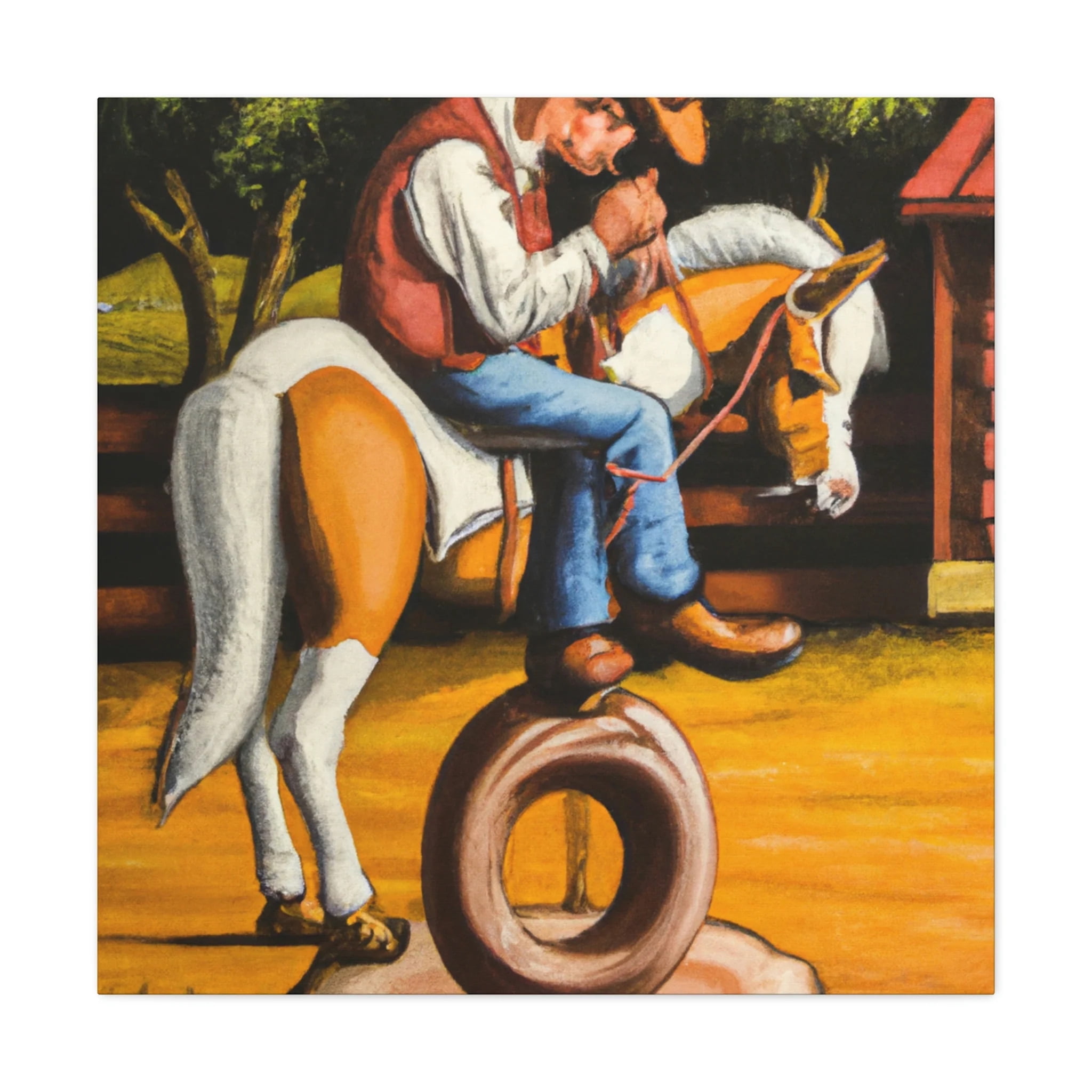 Old Hitching Post Scene - Canvas - Walmart.com