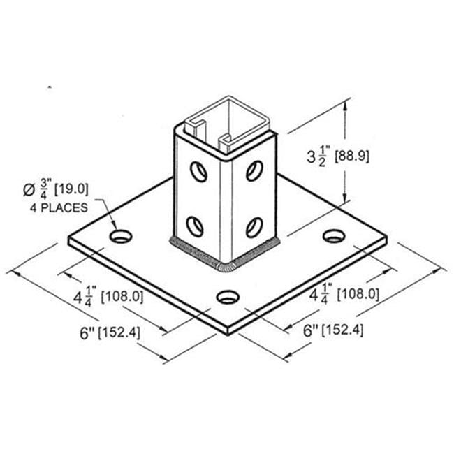 Morris Products 17454 Post Base Single Channel 4 Hole Square 3.5 In ...