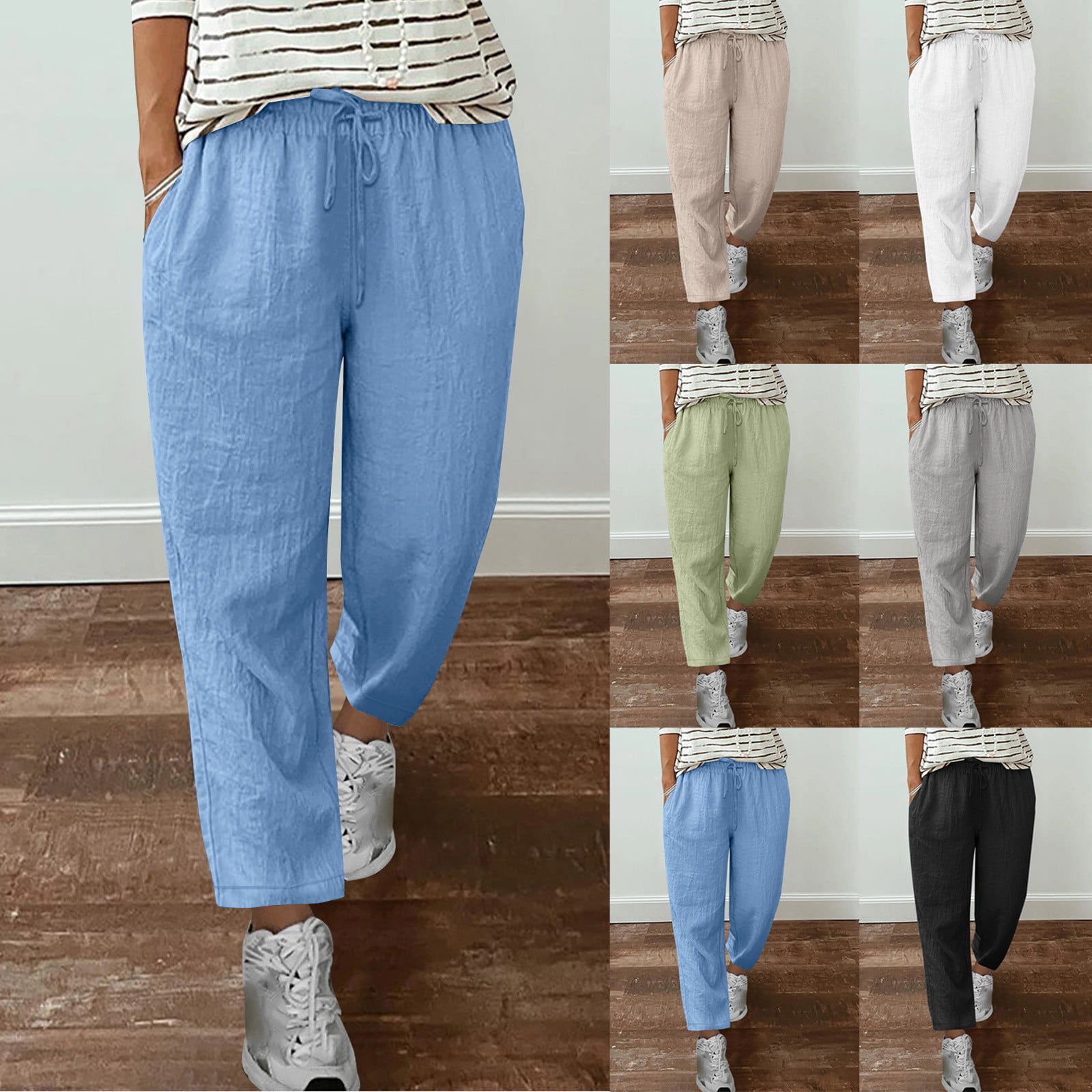 Click here for Sentmoon Linen Pants Women Solid Color Elastic Wai... prices