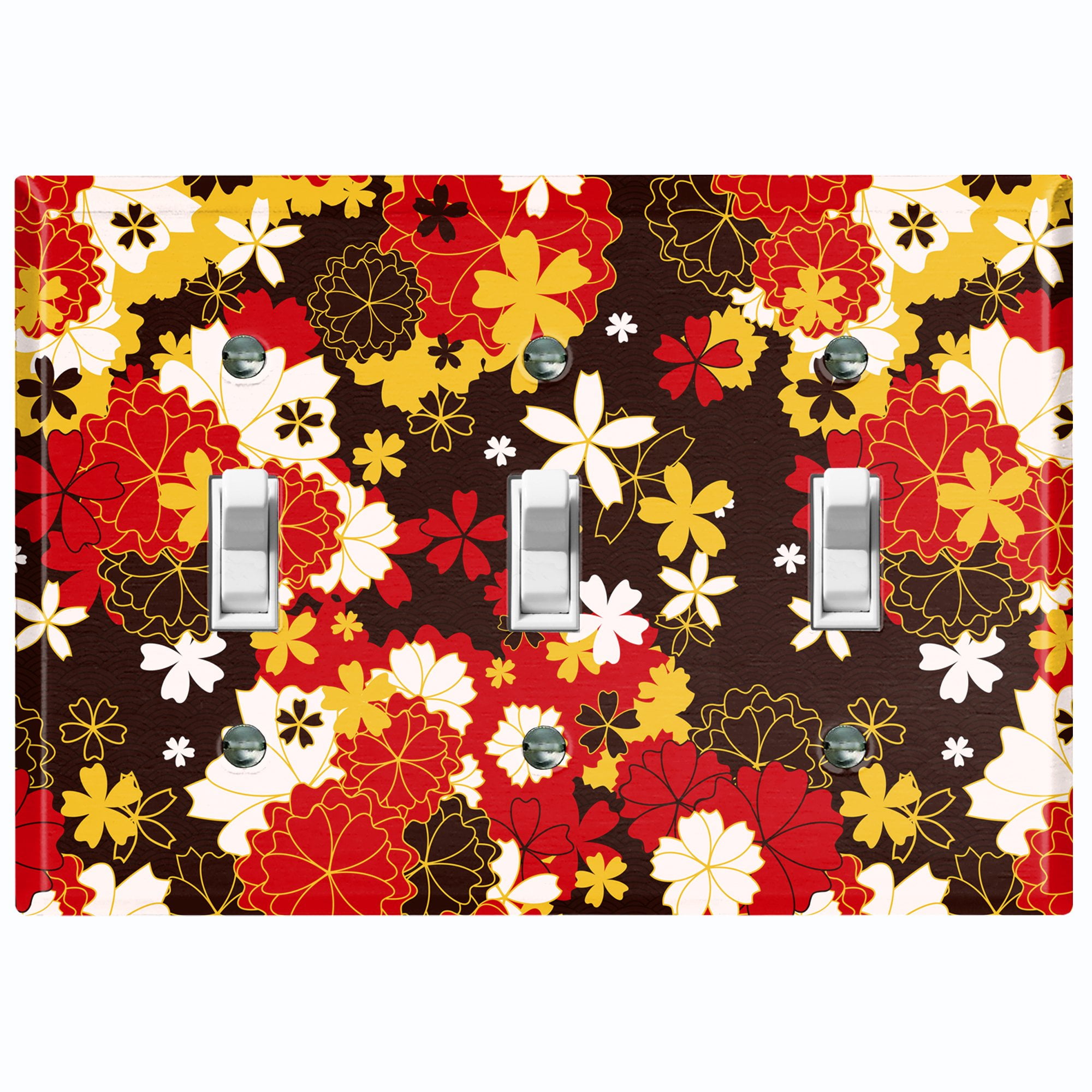 Metal Light Switch Plate Cover Japanese Flower Pattern Green Wallpaper ...