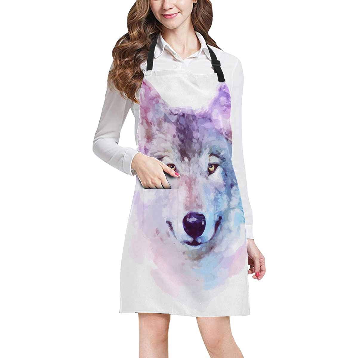 ASHLEIGH Galaxy Watercolor Wolf Hipster s Adjustable Bib Apron with ...