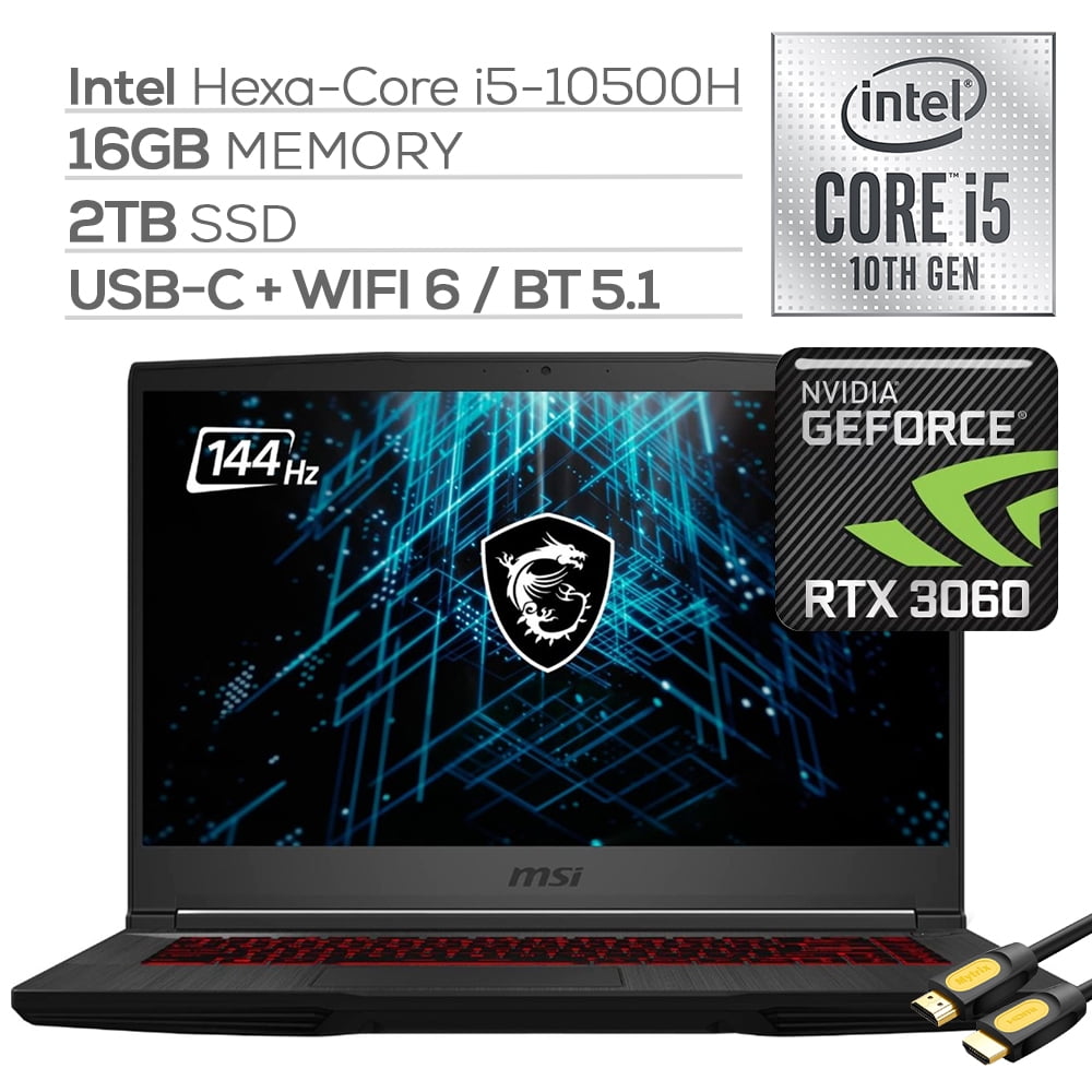 MSI GF65 Thin 3060 Gaming Laptop, 15.6" FHD 144Hz Display, Intel Core ...