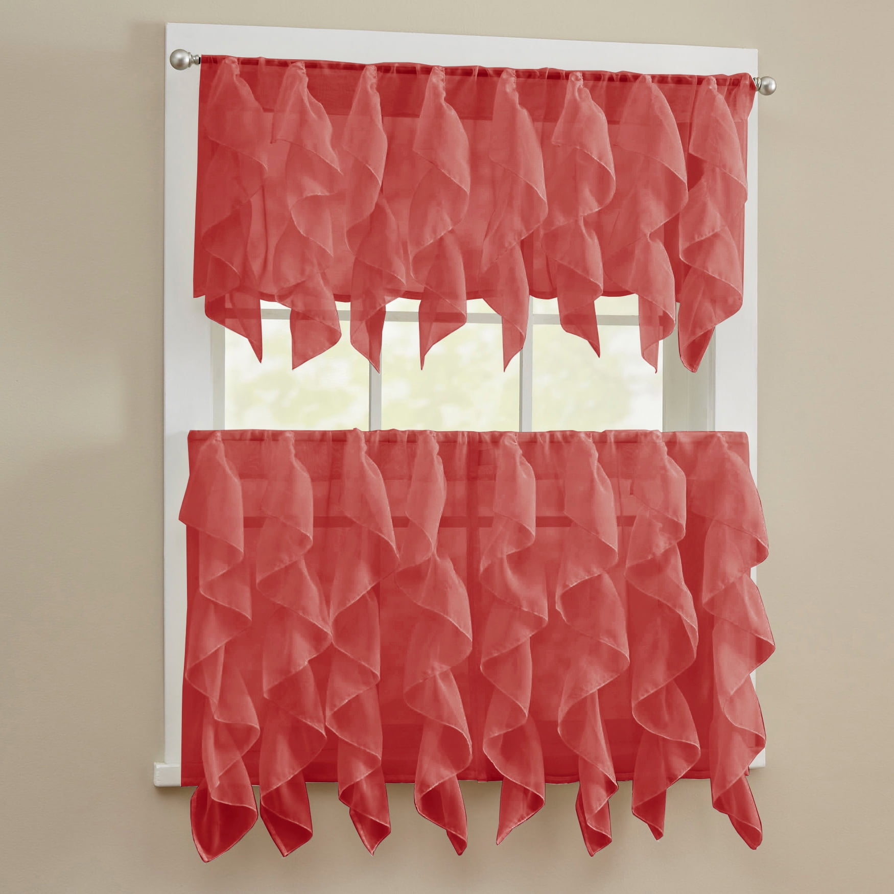 Sheer Voile Vertical Ruffle Window Kitchen Curtain 36" Tiers & Valance ...