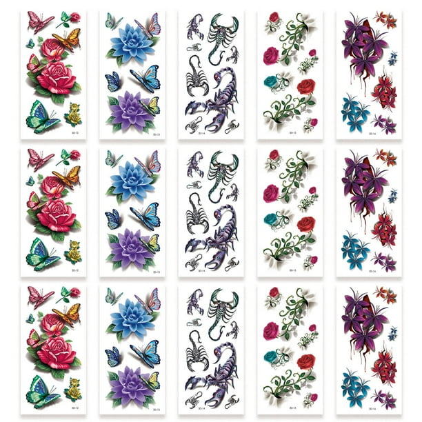 Temporary Tattoos for Women 15 sheets 3D Tattoo Stickers for Girls,Sexy ...