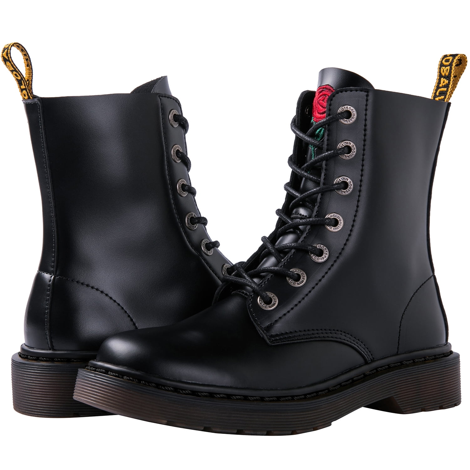 GLOBALWIN Women's Lace Up Ankle Bootie Military Black Combat Boots Size ...