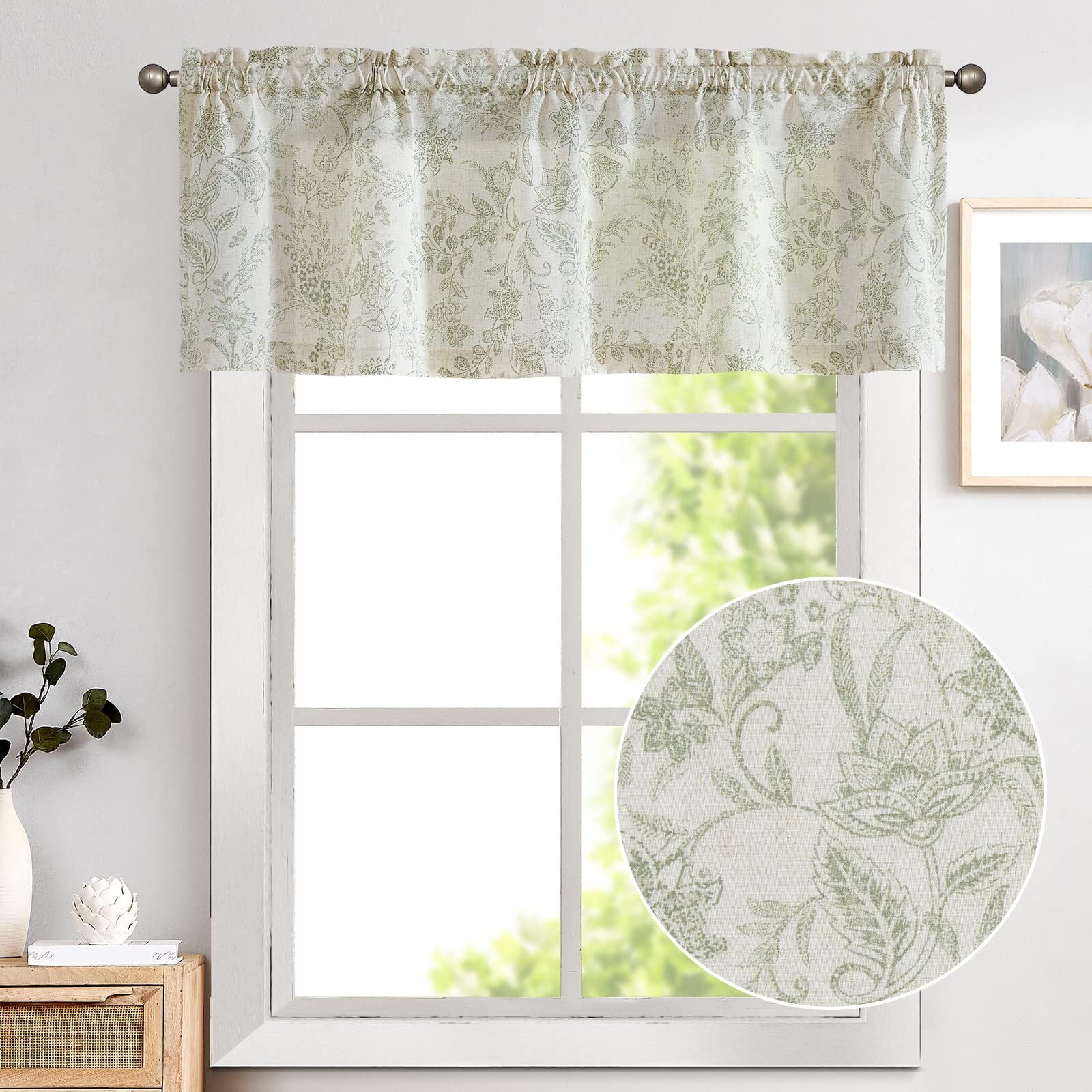 CURTAINKING Farmhouse Linen Valance Curtains for Kitchen Floral Rustic ...