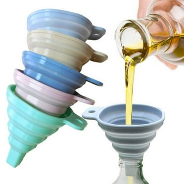 FDA Approved Food Grade Silicone Collapsible Funnel Set, 4 Small Foldable Kitchen Funnels for ...