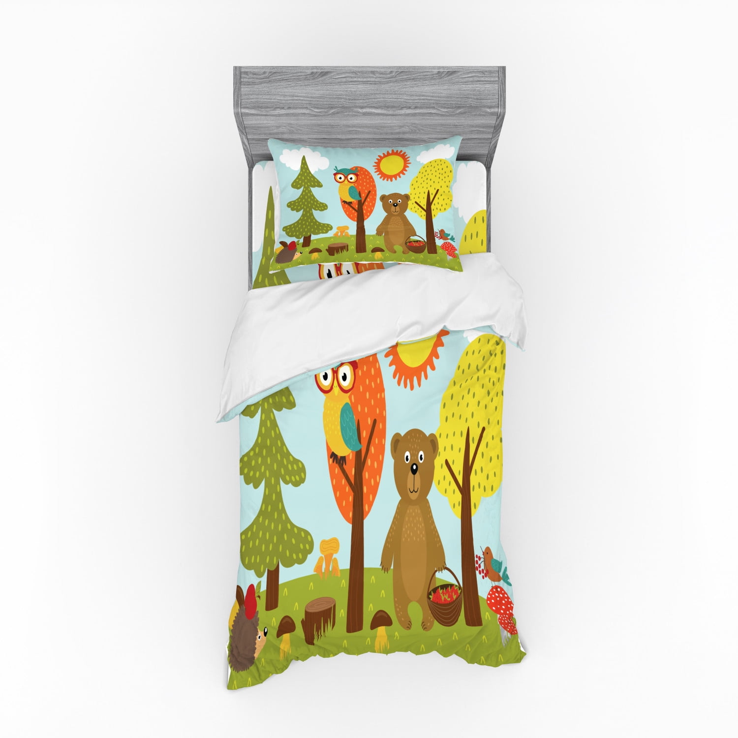 Ambesonne Cartoon Bedding Set 3 Pcs, Forest Animals, Twin, Multicolor ...