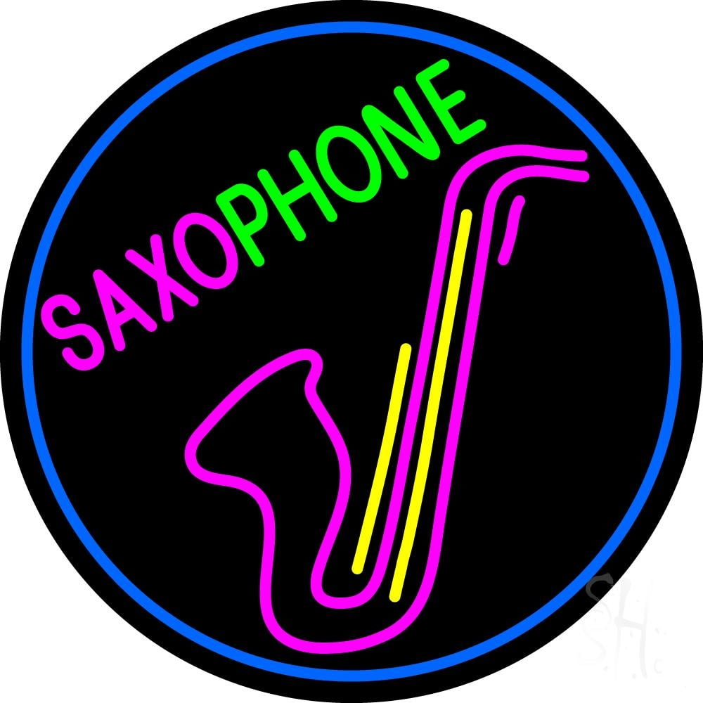 Pink Saxophone Red Logo LED Neon Sign 18 X 18 - inches Black Square Cut ...
