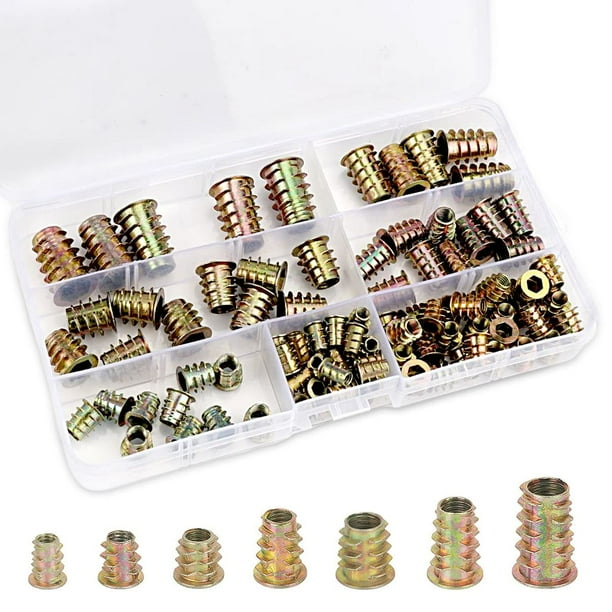 Inserto roscado de madera de 100 piezas, tuercas de inserción roscadas hexagonales, tornillo de ...