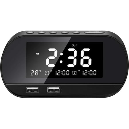 Clock Radio with Dual Alarms, Digital Alarm Clock, Indoor Temperature ...