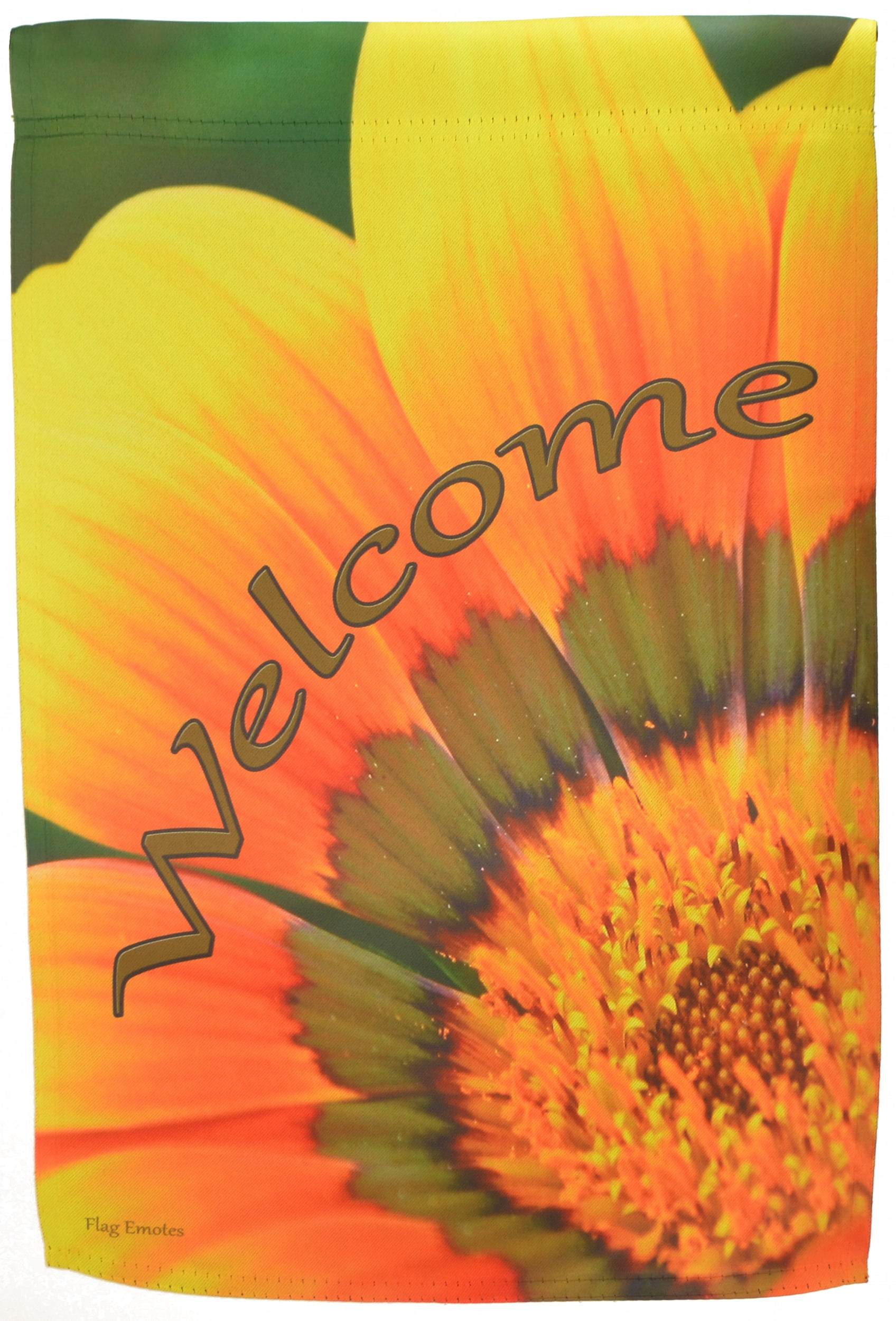 Flag Emotes - Double Sided Garden Flag - Orange & Green Flower Welcome ...