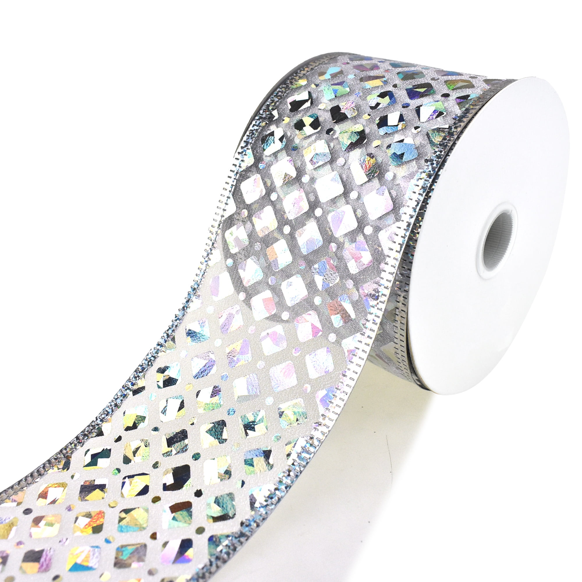 Embossed Diamonds Sheer Wired Ribbon, 2-1/2-Inch, 10-Yard (Silver ...
