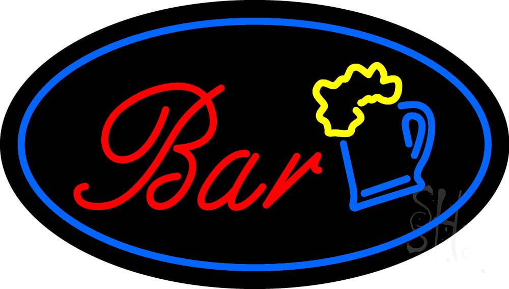 Animated Oval Border Bar w/Beer Mug LED Neon Sign 20 x 37 - inches ...