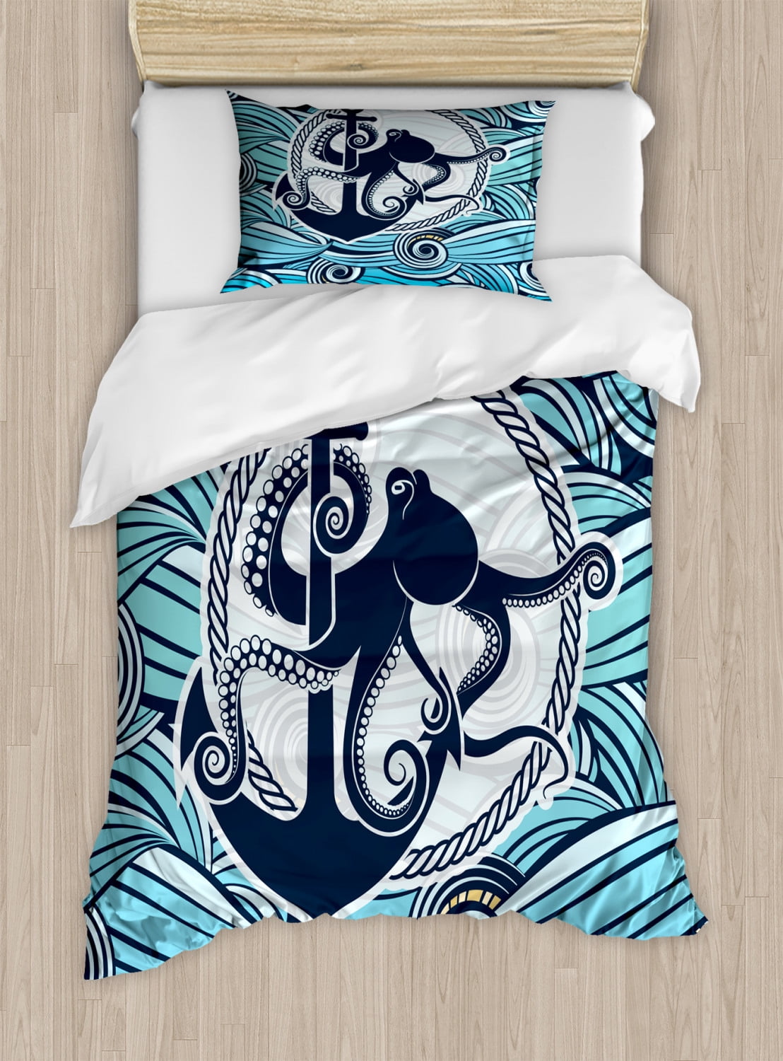 Octopus Twin Size Duvet Cover Set, Symbol of Octopus Against the ...