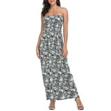 HDE Women's Strapless Maxi Dress Bohemian Sundress Black Seashells L ...
